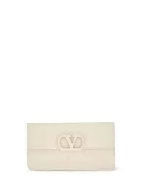 Valentino Garavani Vlogo Signature Grainy Calfskin Chain Wallet - White