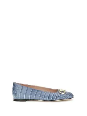 Valentino Garavani Vlogo Signature Croc-effect Ballerinas - Blue