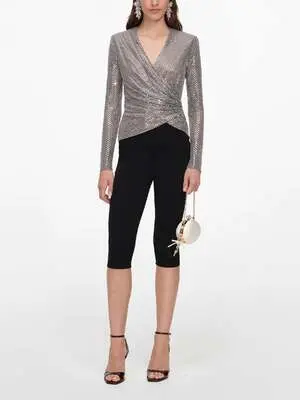 SELF-PORTRAIT Rhinestone Mesh Wrap Top