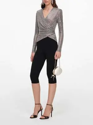 SELF-PORTRAIT Rhinestone Mesh Wrap Top