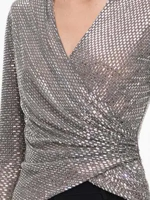 SELF-PORTRAIT Rhinestone Mesh Wrap Top