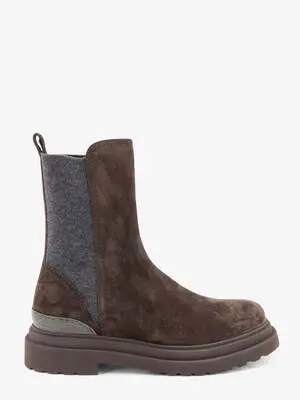 Brunello Cucinelli Suede Boots With Monili Details - Multicolor