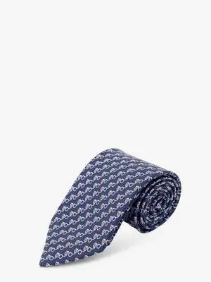 FERRAGAMO Silk Tie With Owl Print - Blue