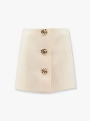 Gucci Wool Crãªpe Skirt With Double G Button - Multicolor