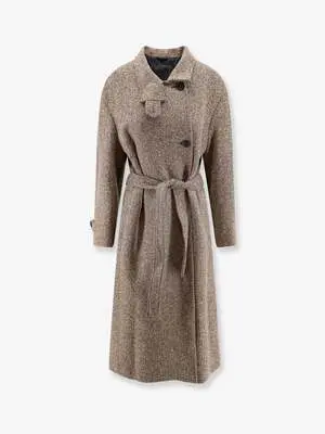 Brunello Cucinelli Herringbone Coat With Monili Detail - Multicolor