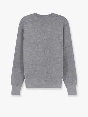 AMI Paris Wool Cardigan With Iconic Embroidery
