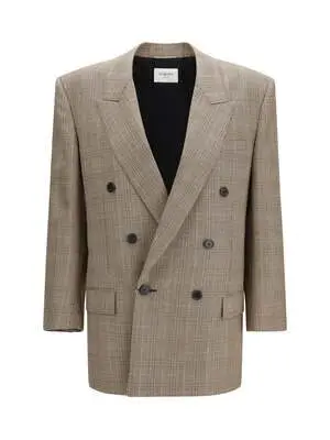 Saint Laurent Prince Of Wales Houndstooth Wool Blazer - Cream