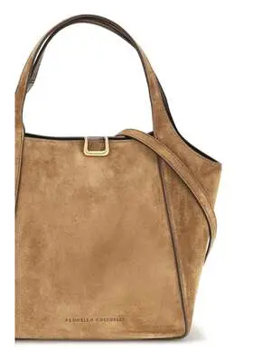 Brunello Cucinelli Small Sartorial Suede Bucket Bag - Cream