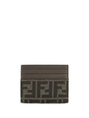 Fendi Ff Jacquard And Leather Card Holder - Brown