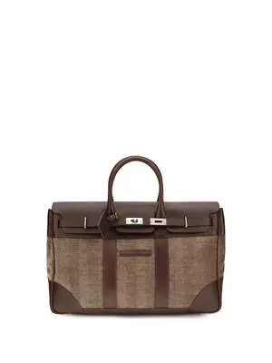 Brunello Cucinelli Travel Bag In Leather And Fabric - Brown
