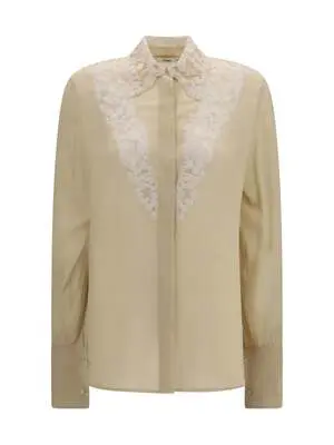 Fendi Georgette Silk Shirt With Peonia Lace Collar - Multicolor