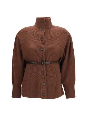 Brunello Cucinelli High Neck Cardigan With Belt