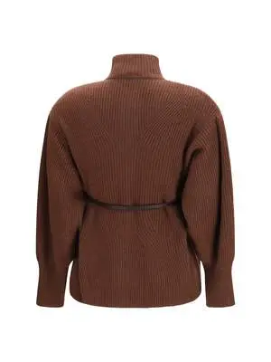 Brunello Cucinelli High Neck Cardigan With Belt