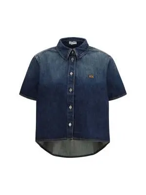 Loewe Short Sleeve Denim Trapeze Shirt - Blue