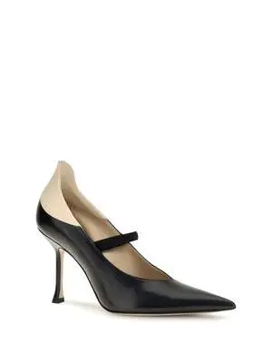 Fendi Two-tone Calfskin Pumps With Elastic Strap - Black