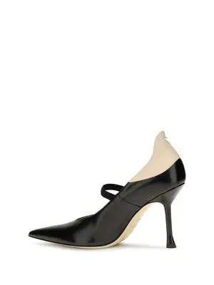 Fendi Two-tone Calfskin Pumps With Elastic Strap - Black