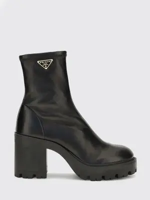 Prada Leather Ankle Boots With Chunky Heel