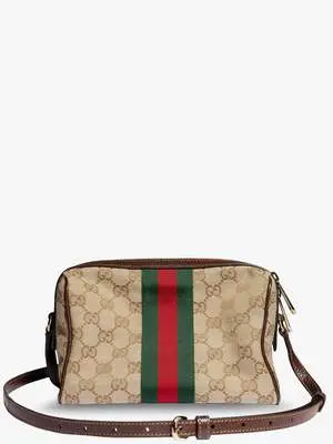 Gucci Camera Bag Gg Fabric Crossbody Bag With Metal Horsebit - Cream