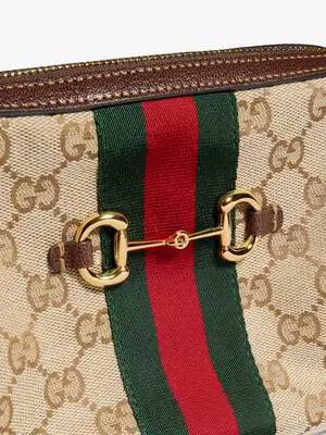Gucci Camera Bag Gg Fabric Crossbody Bag With Metal Horsebit - Cream