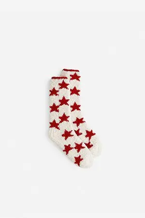 Free People Sunday Citizen Coastal Americana Stars Snug Socks - Off White - Red