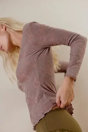 Free People Intimately Night Shift Lace Long Sleeve Top - Mushroom