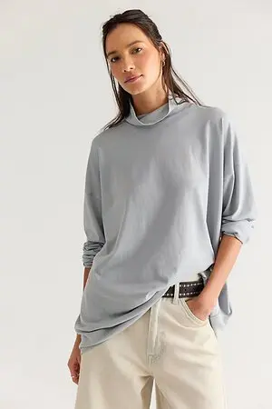 Free People We The Free Nevada Solid Long Sleeve Top - Quarry