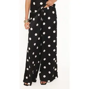 PETAL & PUP Belinda Polka Dot Wide Leg Drawstring Pants - Black/cream