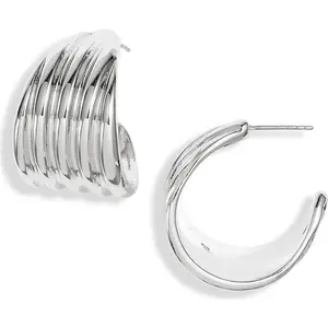 OPEN EDIT Wide Fluted Hoop Earrings - Silver