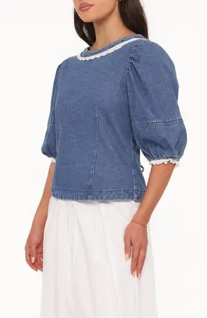 PETAL & PUP Denim Open Back Top With Lace Trim