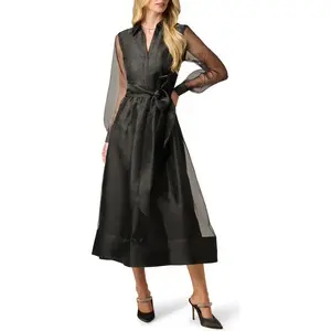 Adrianna Papell Organza Long Sleeve Gown - Black