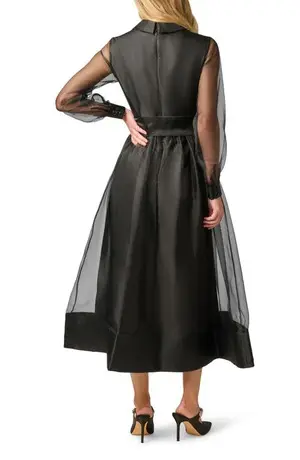 Adrianna Papell Organza Long Sleeve Gown