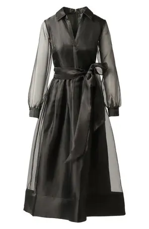 Adrianna Papell Organza Long Sleeve Gown
