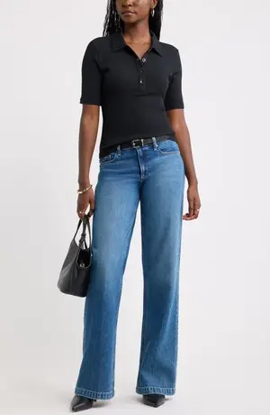 Caslon Ribbed Polo - Black