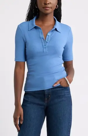 Caslon Ribbed Polo - Blue Glory