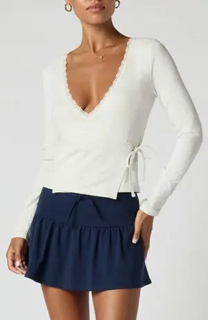 FLORENCE BY MILLS Stretch Jersey Wrap Top - Heather Ice