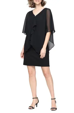 SL FASHIONS Glitter Chiffon & Knit Sheath Dress - Black