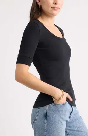 Caslon Scoop Neck Ribbed T-shirt - Black