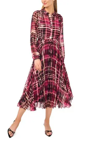 Halogen Pleated Drop Waist Midi Dress - Magenta