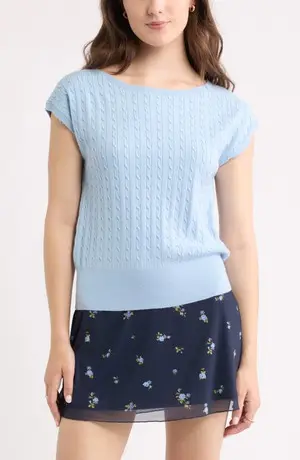 Bp. Cable Stitch Boat Neck Sweater T-shirt Blue Placid