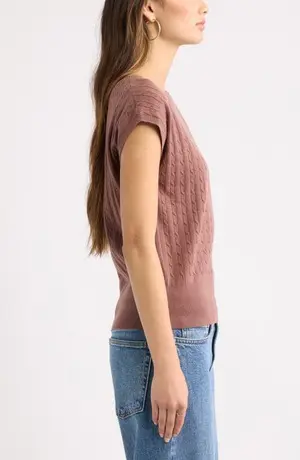 Bp. Cable Stitch Boat Neck Sweater T-shirt - Brown Quartz
