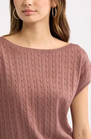 Bp. Cable Stitch Boat Neck Sweater T-shirt - Brown Quartz