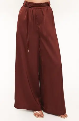 PETAL & PUP Vita High Waist Wide Leg Satin Pants - Brown