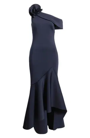 Eliza J Ruffle One-shoulder Gown - Navy