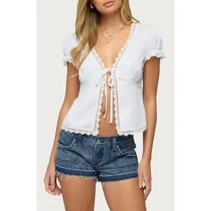 EDIKTED Eman Lacey Tie Front Top - Cream