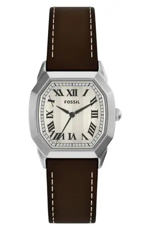 Fossil Harlow Octagonal Case Watch With Guilloche Dial - Brown