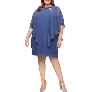 SL FASHIONS Embellished Neckline Cocktail Dress - Wedgewood