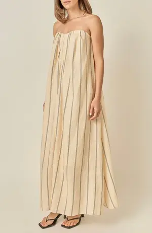 English Factory Strapless Pintuck Striped Maxi Dress
