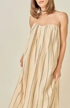 English Factory Strapless Pintuck Striped Maxi Dress