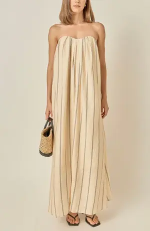 English Factory Strapless Pintuck Striped Maxi Dress
