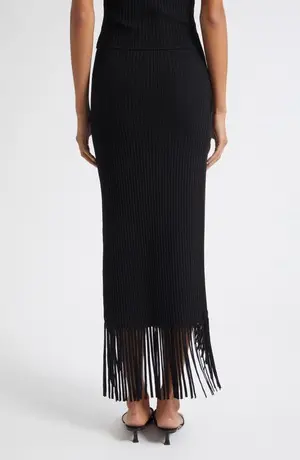 TOCCIN Giana Fringe Asymmetrical Midi Skirt